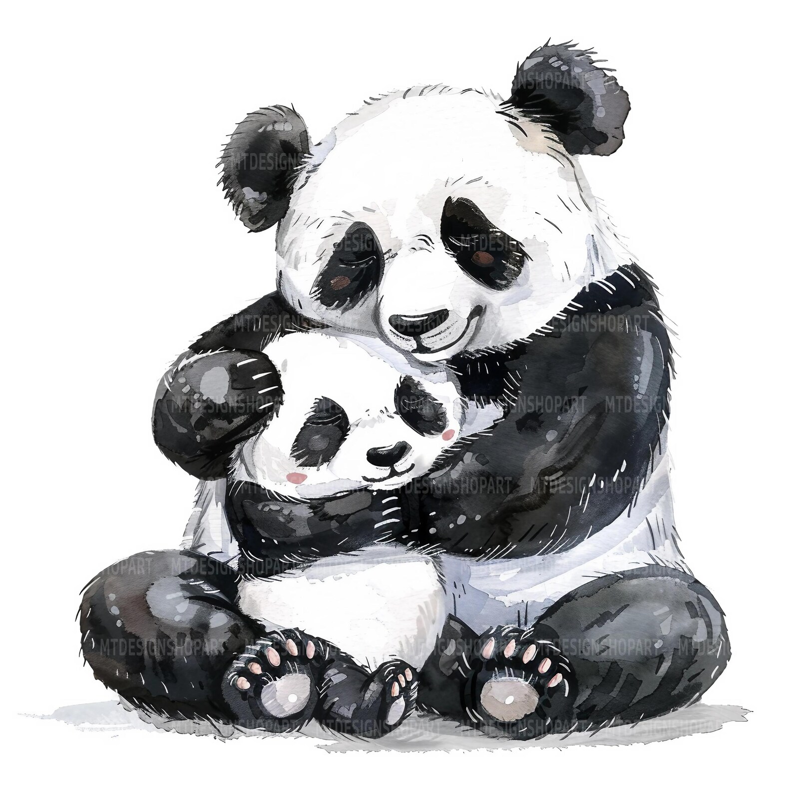 19 Panda Clipart, Mom and Baby Panda Bear Clipart, Printable Watercolor ...