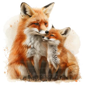 15 Fox Baby and Mother Clipart, Cute Baby Fox, Printable Watercolor ...