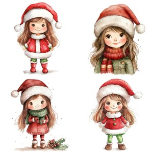 16 Santa Girl Clipart, Christmas Girl Clipart, Printable Watercolor ...