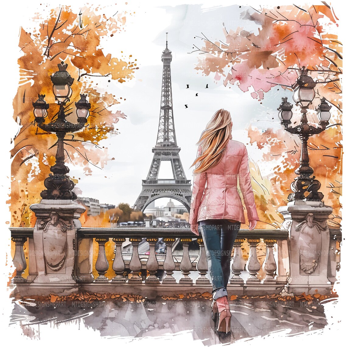 10 Woman in Paris Clipart, Autumn Clipart, Wearing Pink, Printable ...