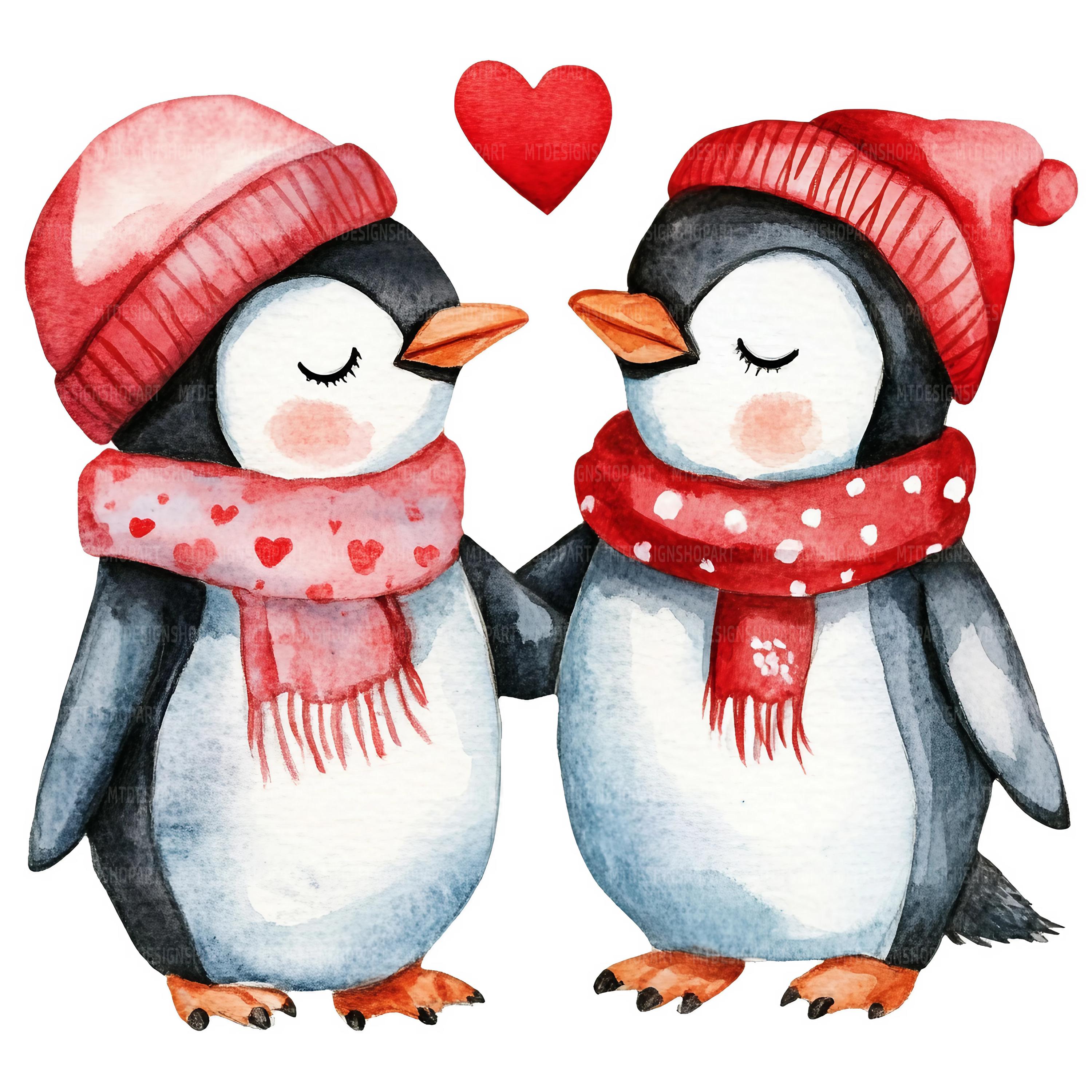 16 Valentine Penguins Clipart, Penguin Couple, Printable Watercolor ...