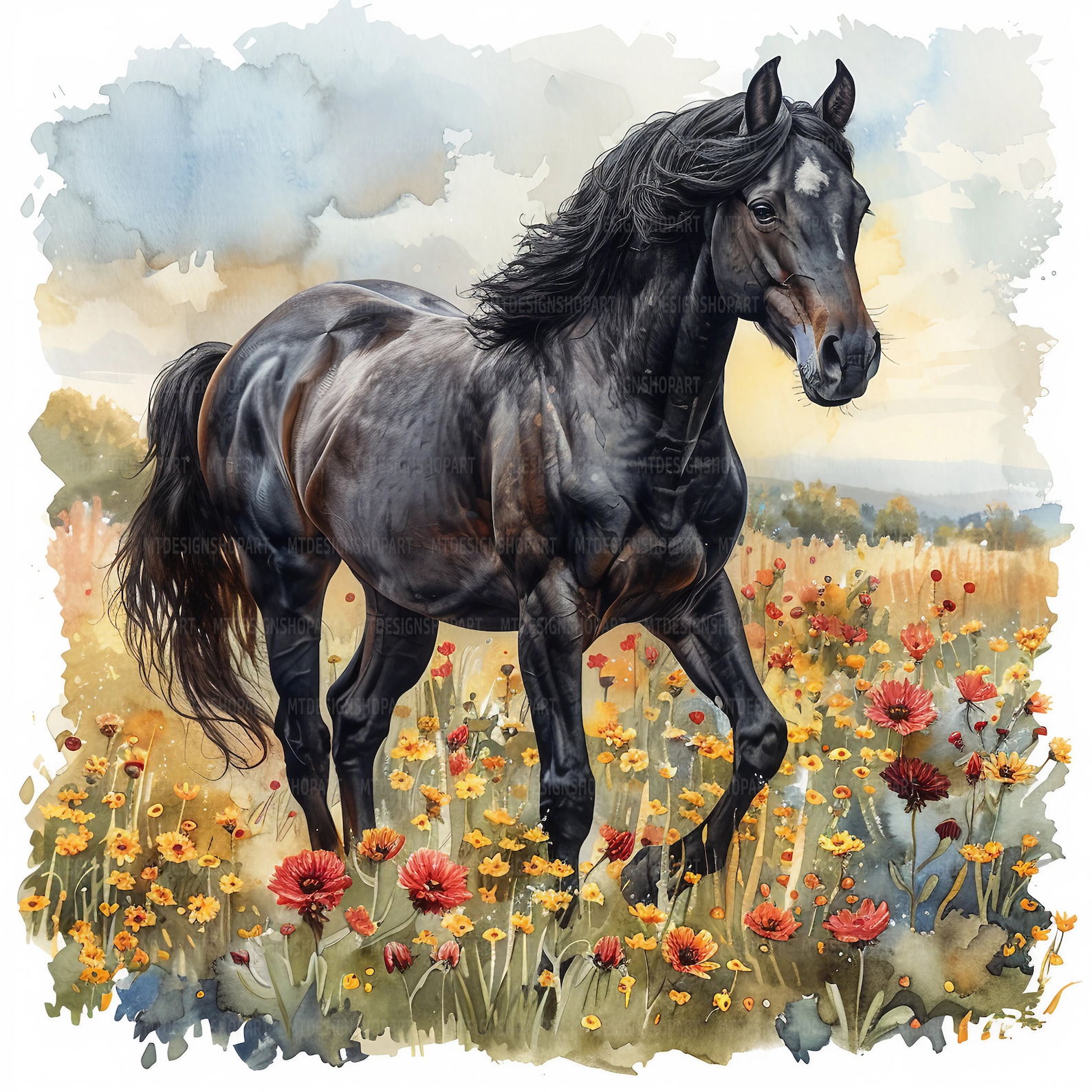 12 Black Horses Clipart, Horse Clipart, Watercolor Clipart, Paper Craft ...
