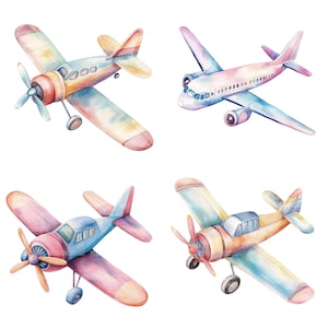 21 Air Transport Watercolor Clipart, Airplane Clip Art, Baby Boy Wall ...
