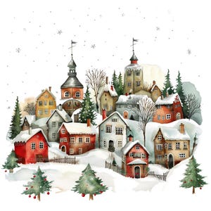 12 Christmas Town Clipart, Winter Village , Printable Watercolor ...