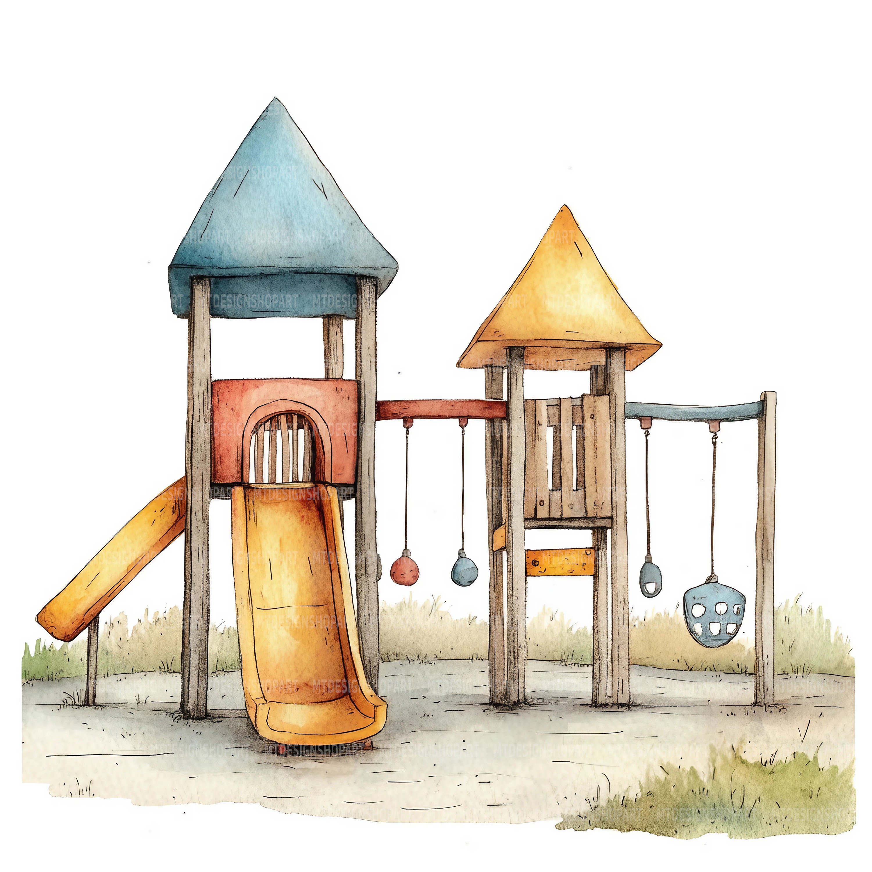 20 Playgrounds Clipart, Kids Playground, Printable Watercolor Clipart ...