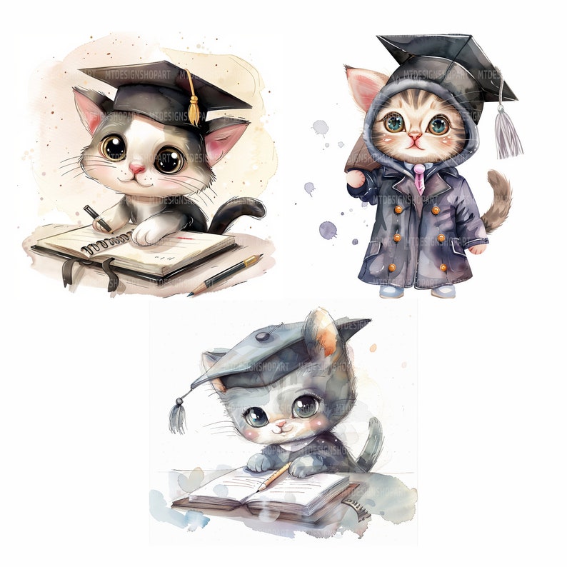 15 Cat Graduation Clipart, Cat Wearing a Graduation Cap and Coat ...