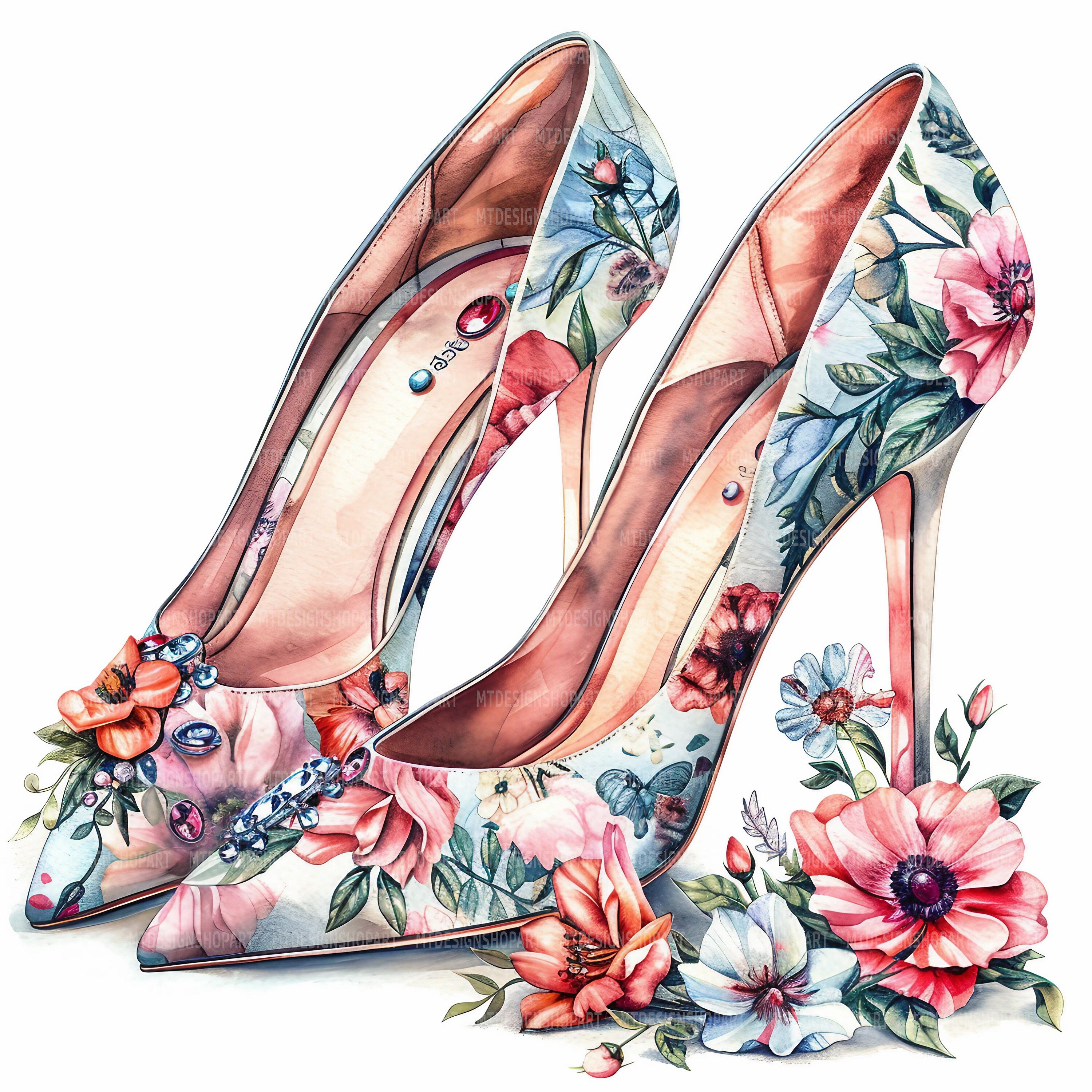 15 Floral Shoes Clipart, Prom Shoes Clipart, Printable Watercolor ...