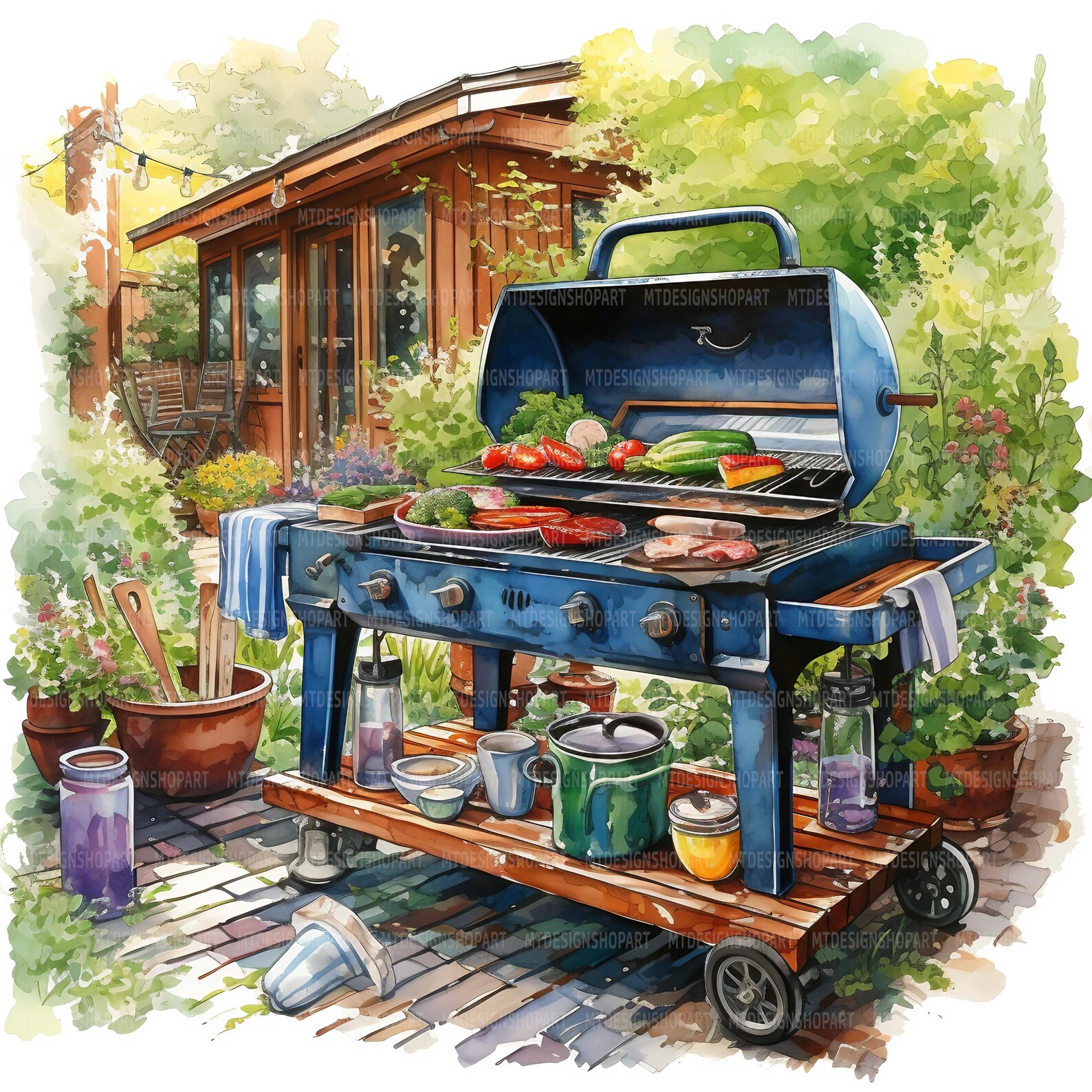 18 Barbecue Clipart, BBQ Grill Clipart, Printable Watercolor Clipart ...