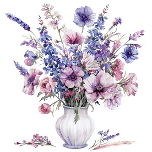 12 Purple Meadow Flowers in Vase Clipart, Purple Flowers Clipart ...