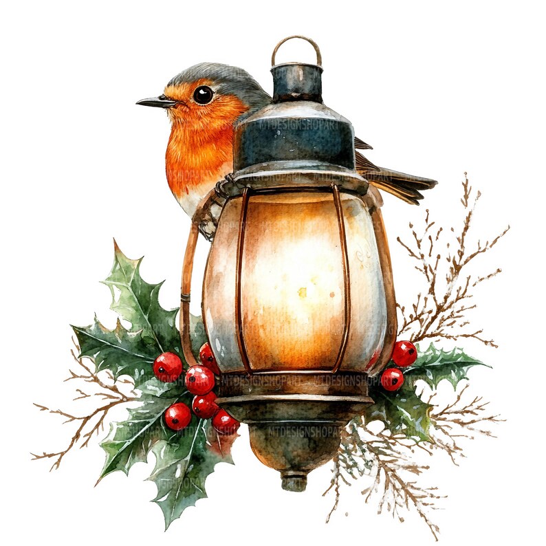 17 Robin and Lantern Christmas Clipart, Christmas Robin Clipart ...