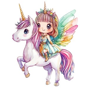 14 Cute Unicorn and Fairy Clipart, Fairy and Unicorn, Printable ...
