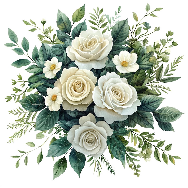 16 Wedding Roses Clipart, Wedding Bouquet Clipart, Printable Watercolor ...