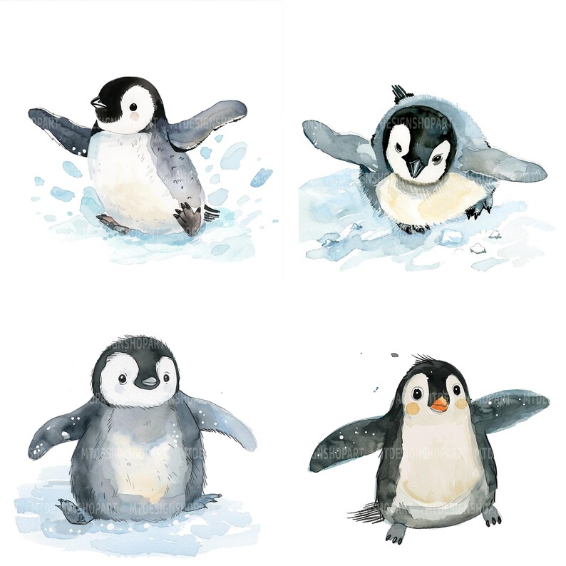 21 Cute Baby Penguin Clipart, Penguin Clipart, Printable Watercolor ...