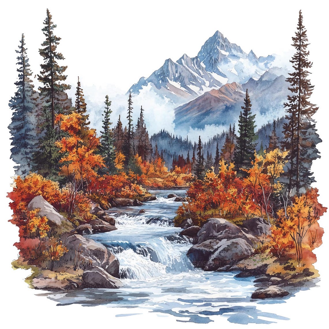 20 River Clipart, Mountain Landscapes, Forest Clipart, Printable ...