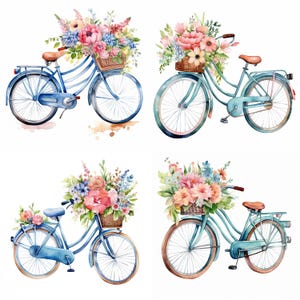 37 Bicycle With Flowers Clipart, Floral Bicycle Clipart, Printable ...