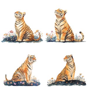 15 Tiger Sitting Clipart, Folk Tiger Clipart, Printable Watercolor ...