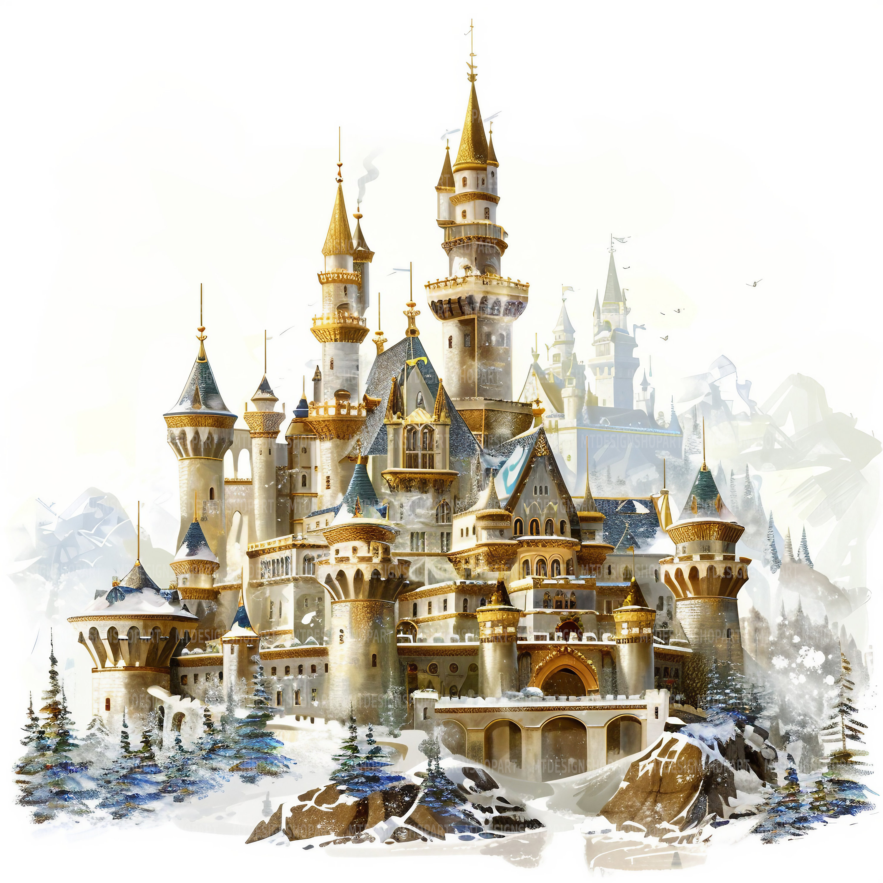 17 Winter Castle Clipart, Princess Castle, Printable Watercolor Clipart ...