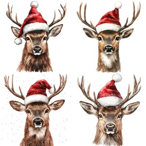 16 Deer With Santa Hat Clipart, Deer Clipart, Printable Watercolor ...
