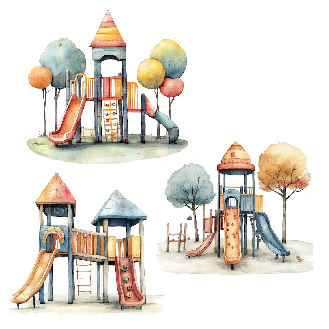 20 Playgrounds Clipart, Kids Playground, Printable Watercolor Clipart ...