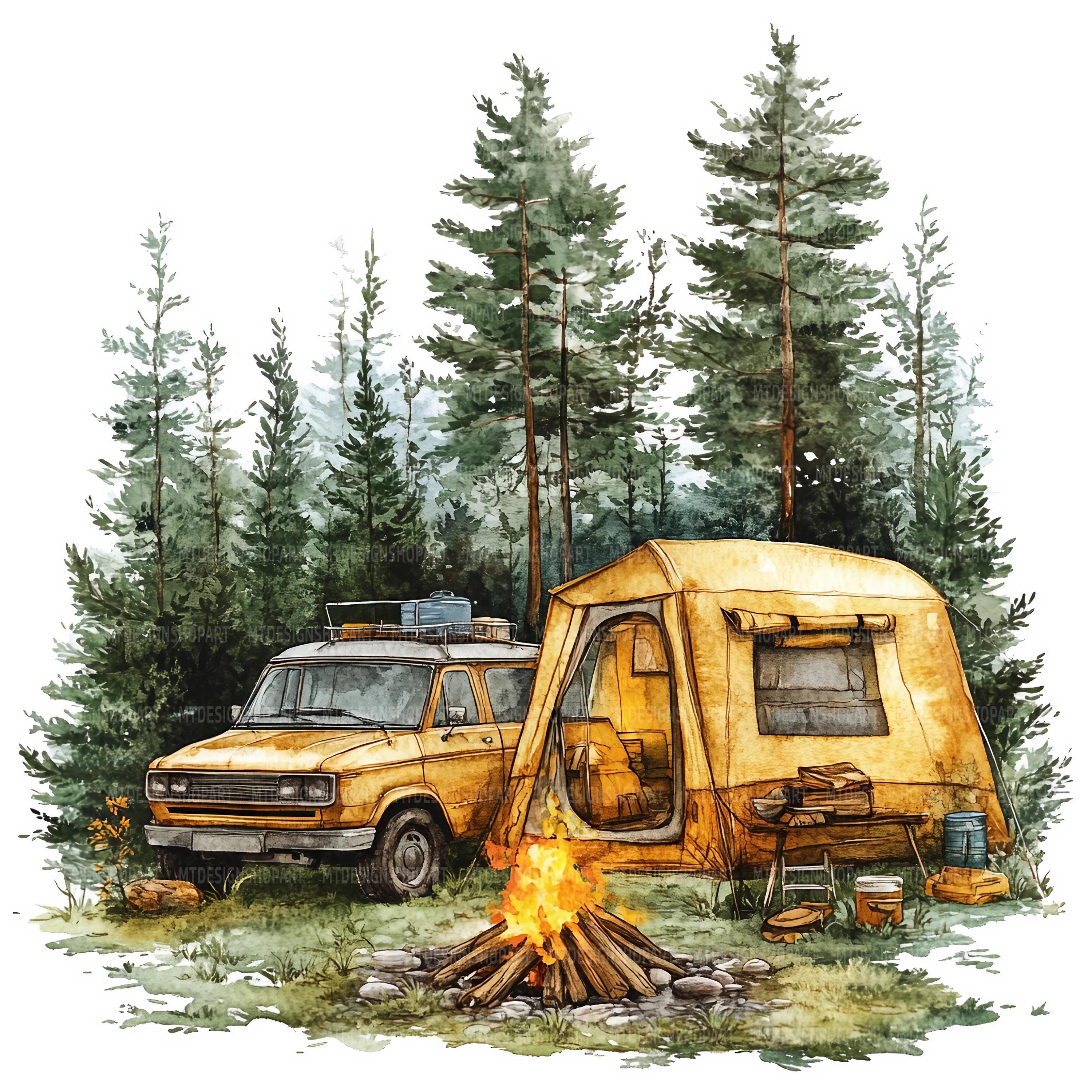 19 Camping Trailer Clipart, Camping Clipart, Printable Watercolor ...
