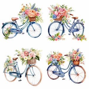 37 Bicycle With Flowers Clipart, Floral Bicycle Clipart, Printable ...