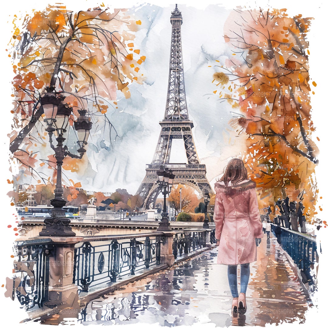 10 Woman in Paris Clipart, Autumn Clipart, Wearing Pink, Printable ...