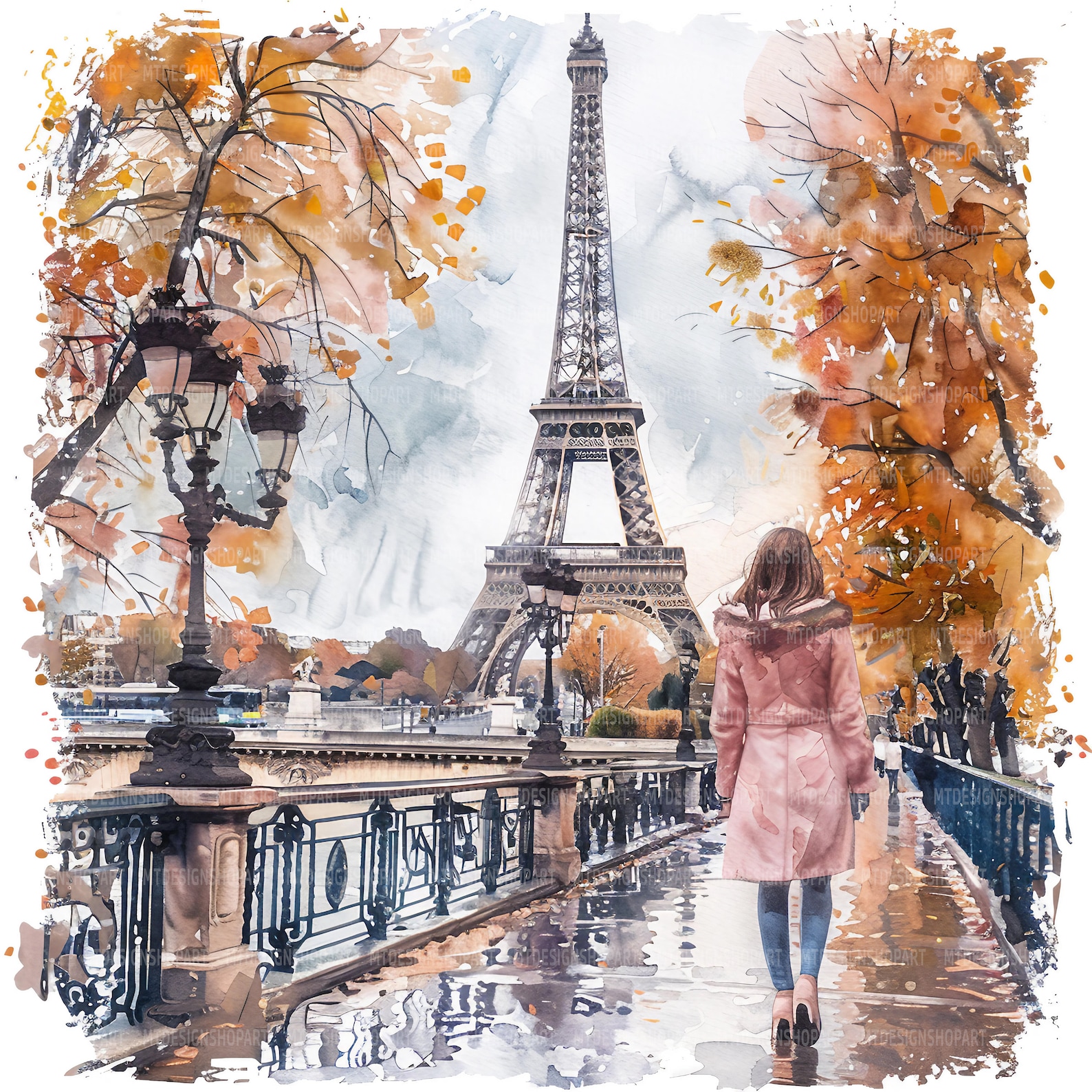 10 Woman in Paris Clipart, Autumn Clipart, Wearing Pink, Printable ...