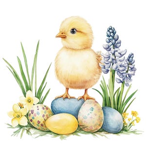 19 Easter Chick and Eggs Clipart, Easter Chick, Printable Watercolor ...