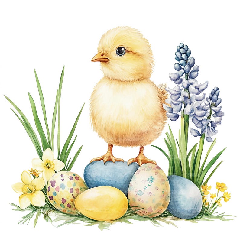 19 Easter Chick and Eggs Clipart, Easter Chick, Printable Watercolor ...