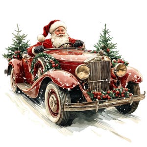 16 Festive Santa Car Clipart, Christmas Santa Claus Clipart, Printable ...