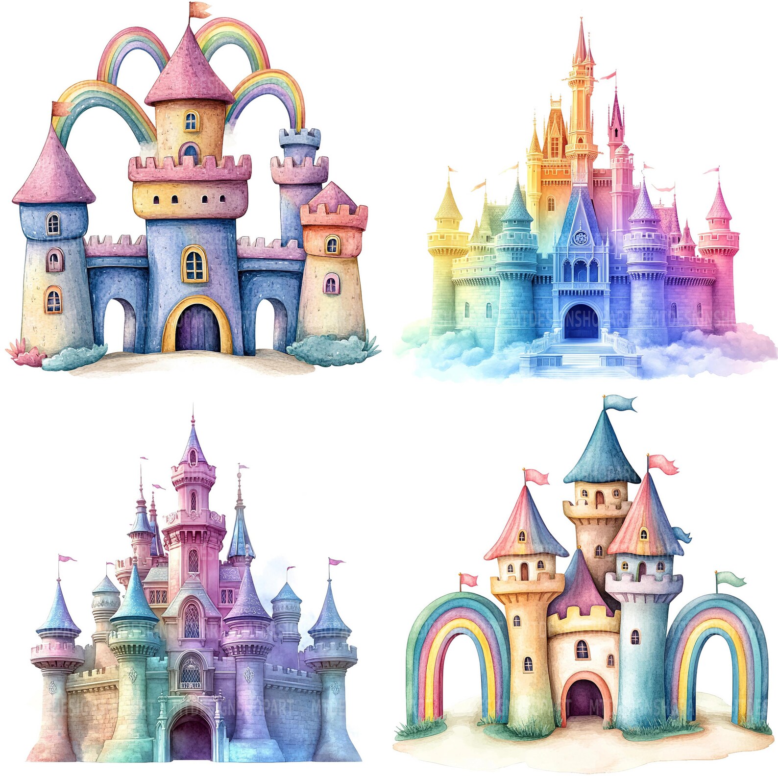 18 JPG Rainbow Princess Castle Bundle Clipart, Digital Download Cute ...