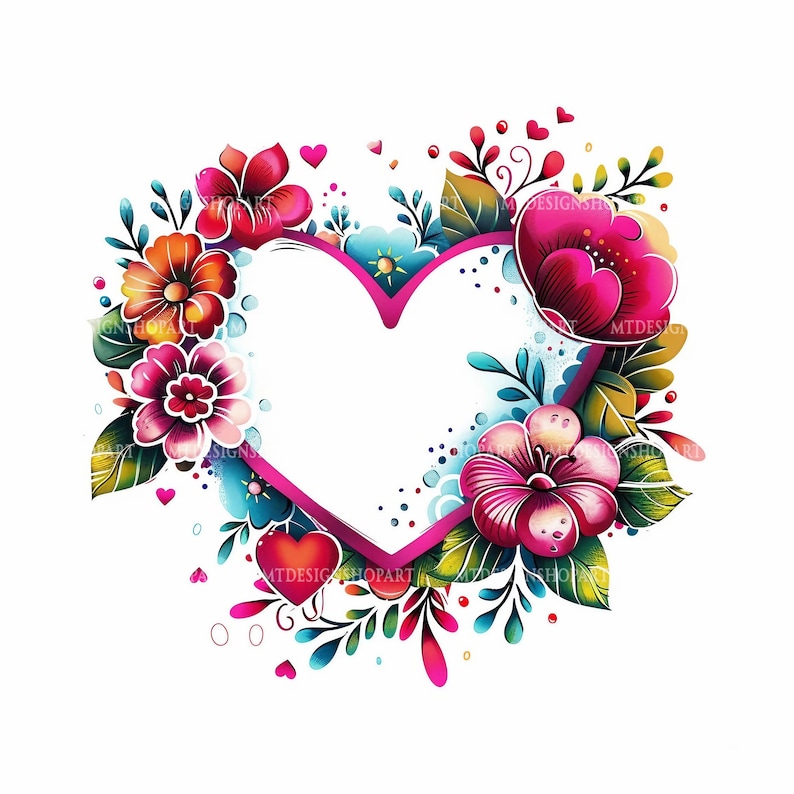 20 Watercolor Flower Heart Clipart, High Quality Jpgs, Floral Hearts ...