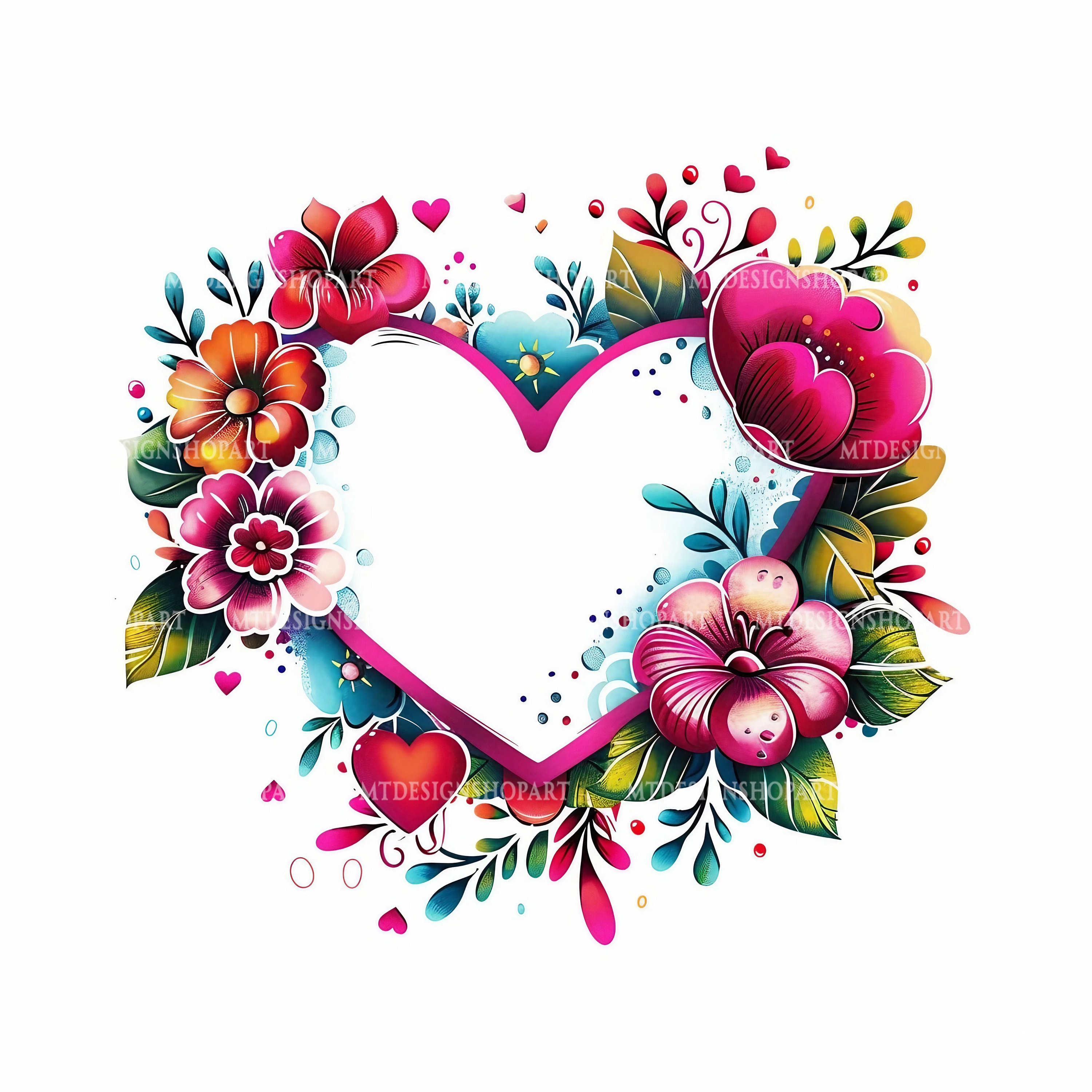 20 Watercolor Flower Heart Clipart, High Quality Jpgs, Floral Hearts ...