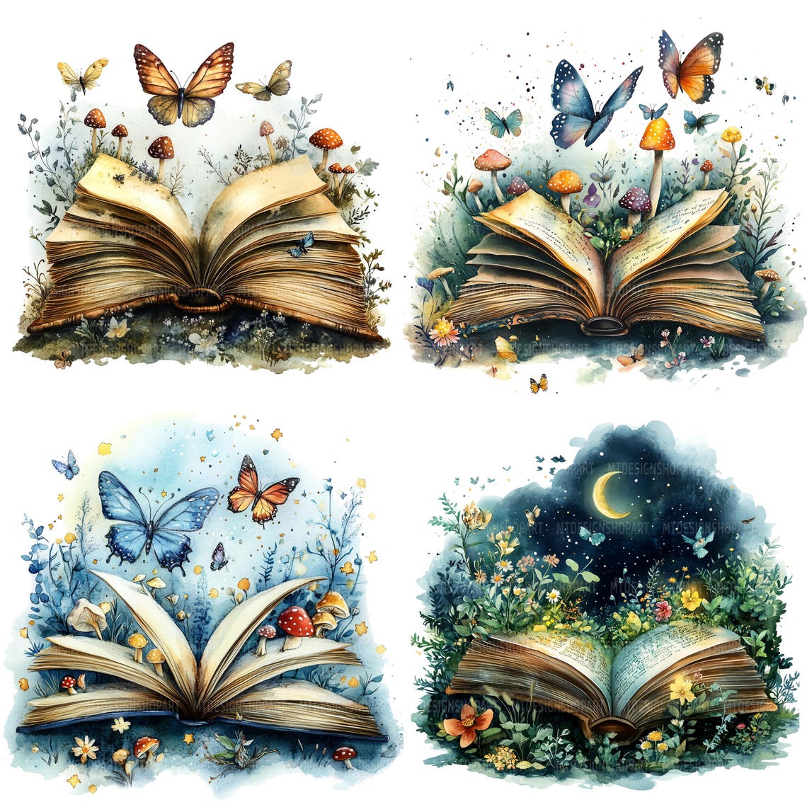 19 Magic Book Clipart, Open Magic Book, Printable Watercolor Clipart ...