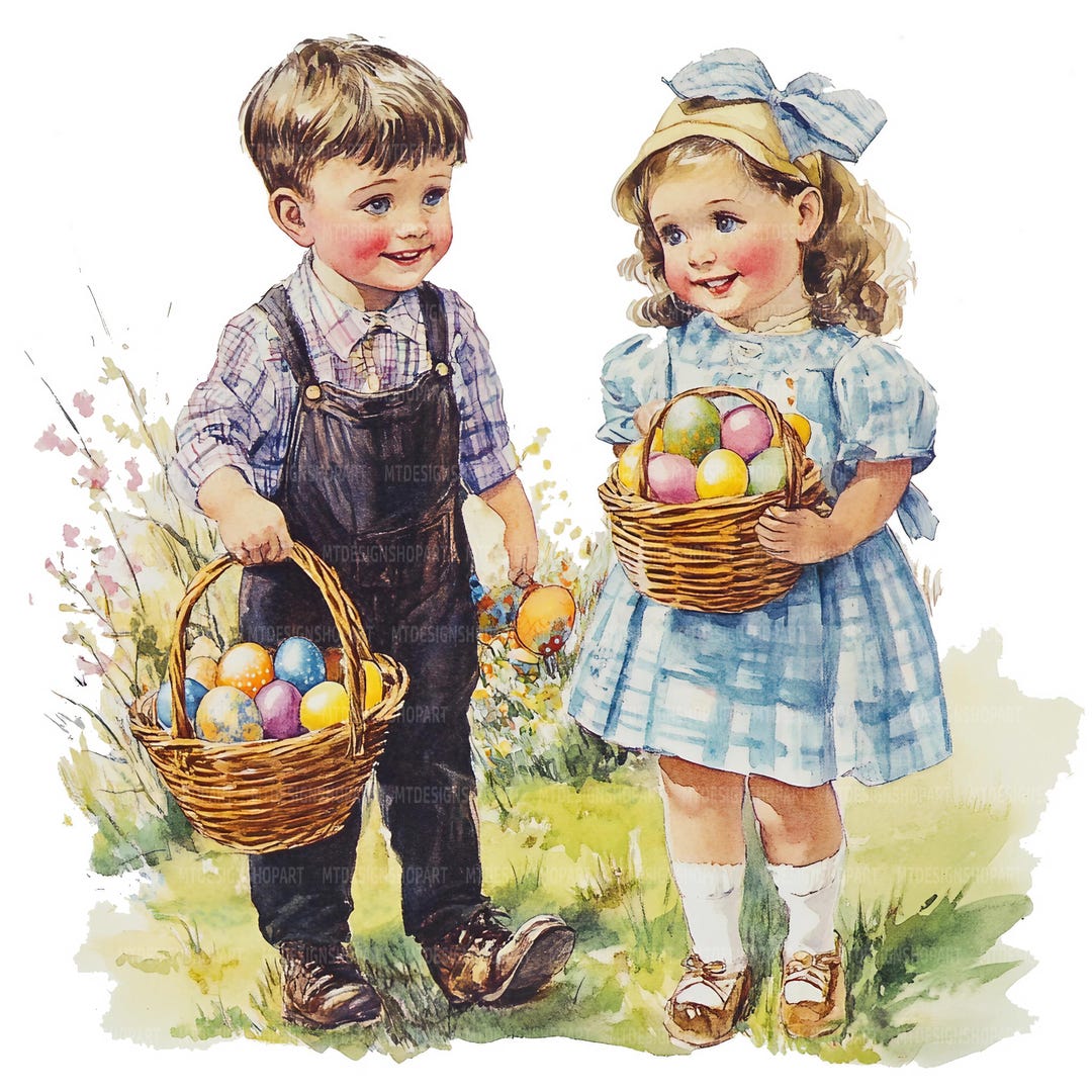 16 Cute Easter Girl and Boy Clipart, Baby Easter Kids Clipart ...