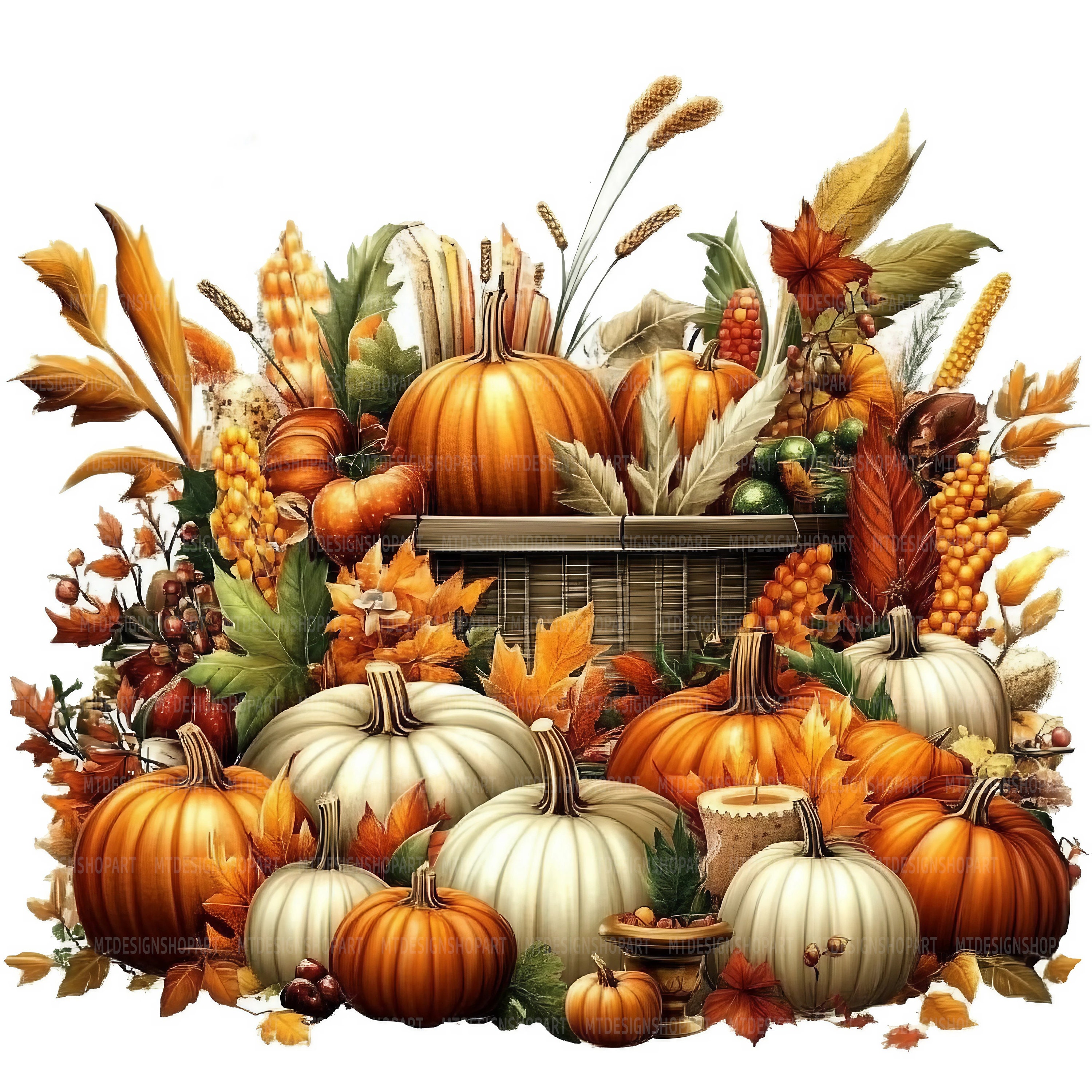 22 Fall Thanksgiving Clipart, Fall Leaves Print, Printable Watercolor ...
