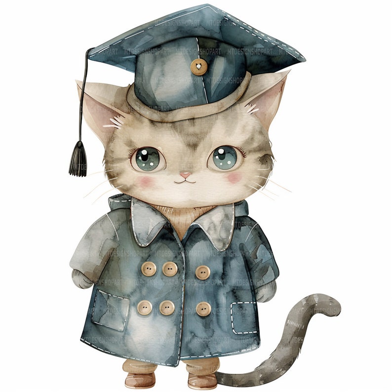 15 Cat Graduation Clipart, Cat Wearing a Graduation Cap and Coat ...