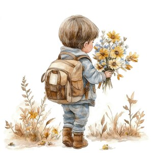 18 School Boy Clipart, Floral School Boy, Printable Watercolor Clipart ...