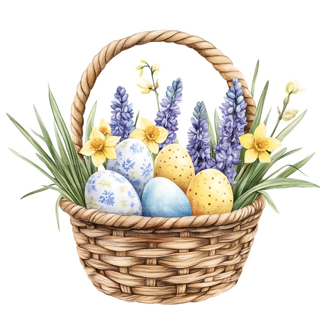 19 Easter Eggs Basket Clipart, Easter Eggs, Printable Watercolor ...