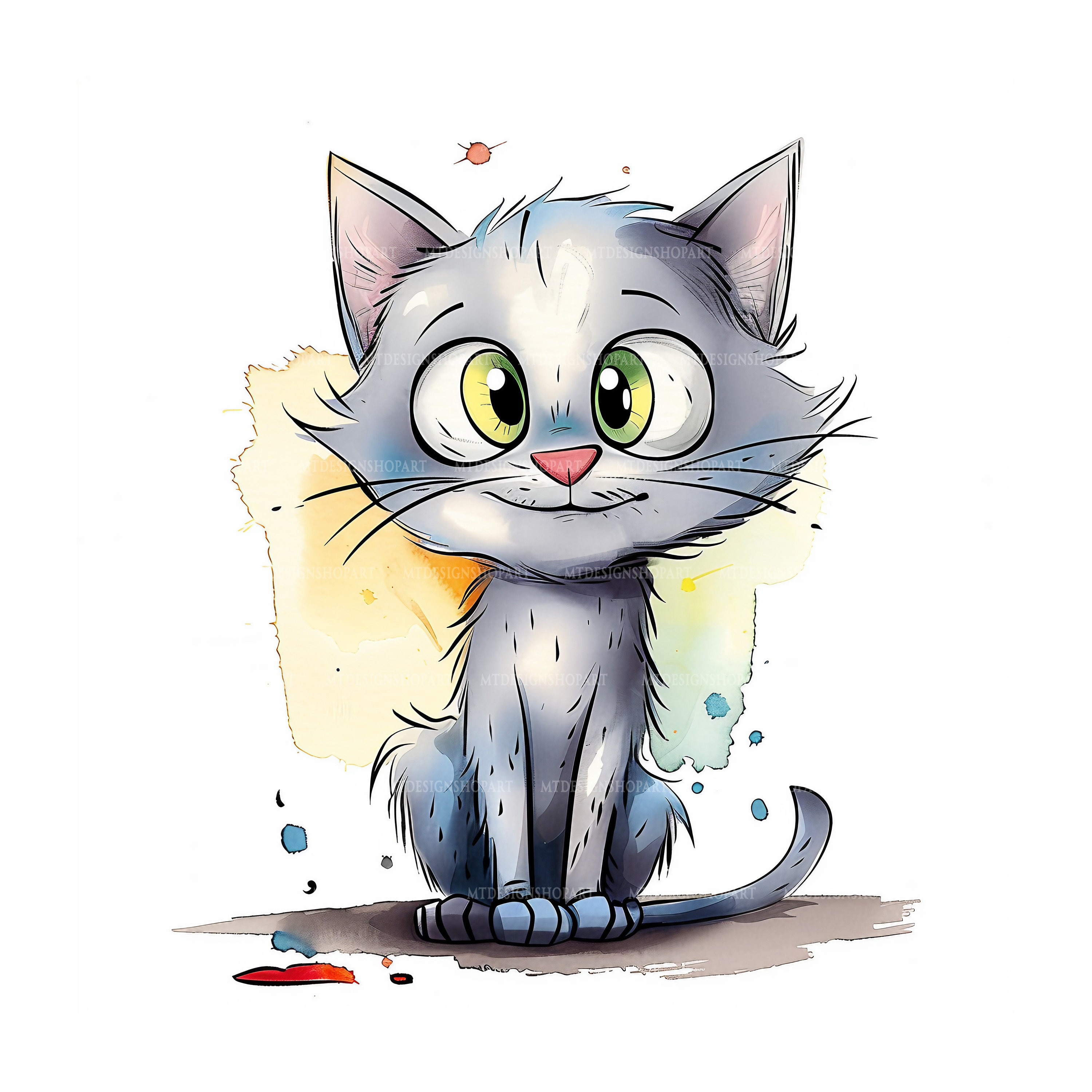 20 of Crazy Cats Clip Art 20 Jpgs - Digital Print, Watercolour Cat ...