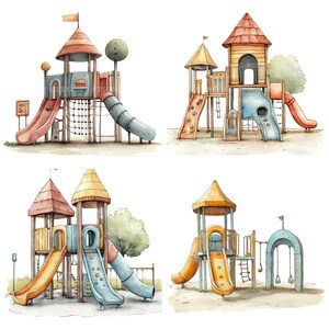 20 Playgrounds Clipart, Kids Playground, Printable Watercolor Clipart ...