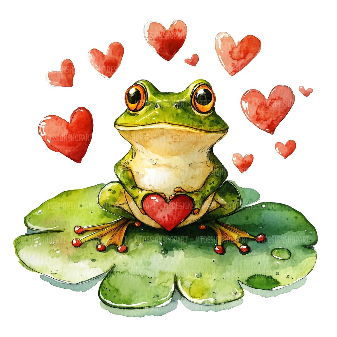 16 Cute Frog Clipart, Love Heart Clipart, Printable Watercolor Clipart ...