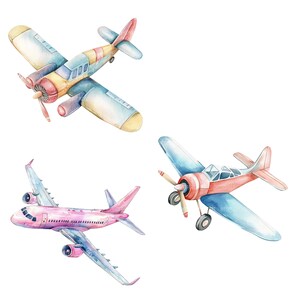 21 Air Transport Watercolor Clipart, Airplane Clip Art, Baby Boy Wall ...