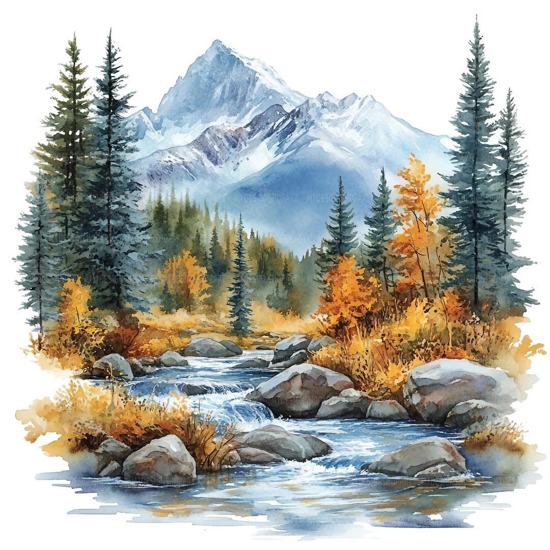 20 River Clipart, Mountain Landscapes, Forest Clipart, Printable ...