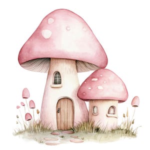 19 Fairy House Clipart, Toadstool Fairy House, Printable Watercolor ...