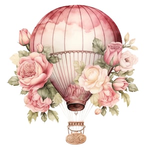 19 Hot Air Balloon Clipart, Floral Balloon, Printable Watercolor ...