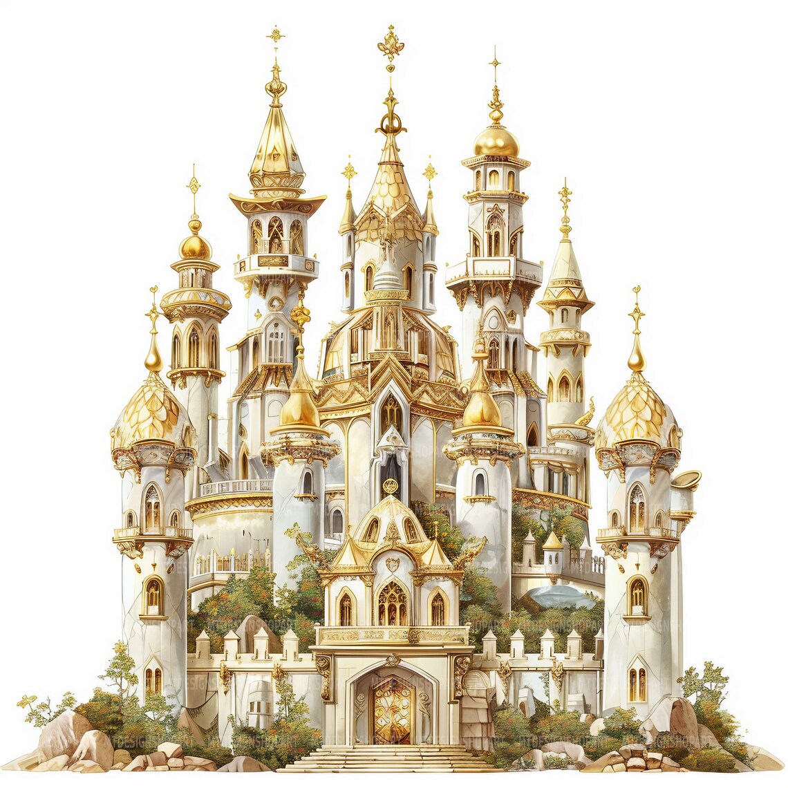 16 Golden Castle Clipart, Castle Clipart, Printable Watercolor Clipart ...