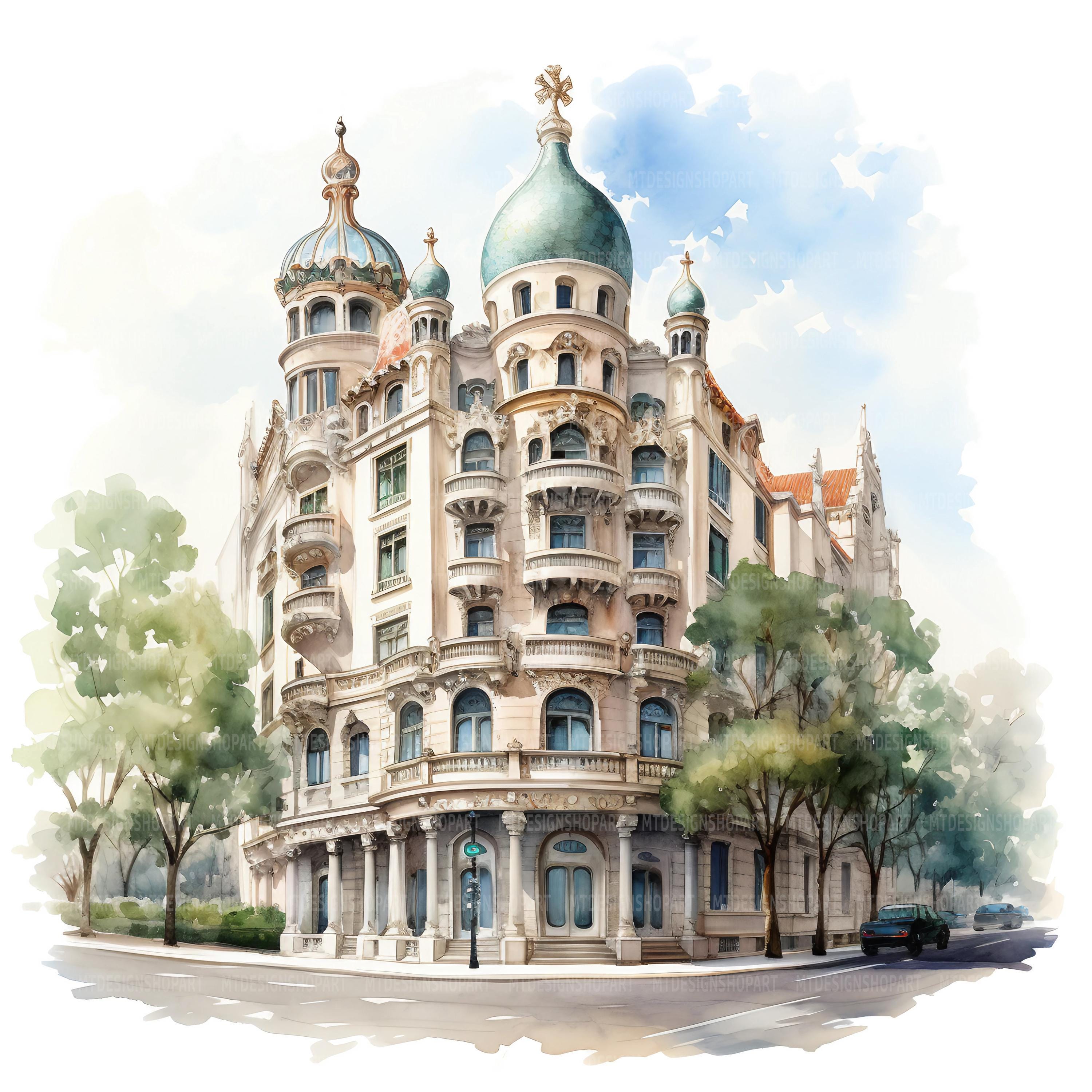 16 Gaudi Building in Barcelona Clipart, Watercolor Barcelona, Printable ...