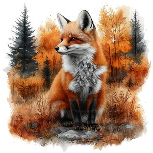 18 Autumn Fox in Forest Clipart, Fox Clipart, Printable Watercolor ...
