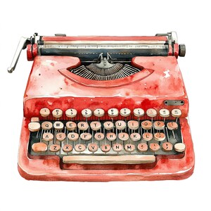 16 Red Typewriter Clipart, Typing Machine Clipart, Printable Watercolor ...